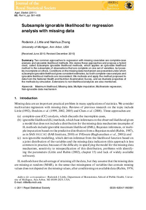 (PDF) Statistical Analysis with Missing Data