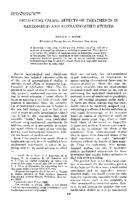(PDF) Estimating causal effects of treatments in randomized and nonrandomized studies
