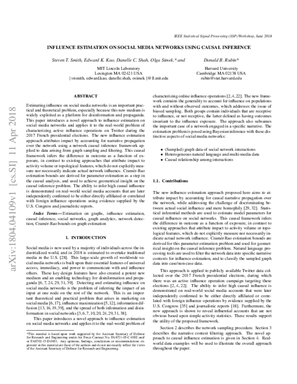 (PDF) Influence Estimation on Social Media Networks Using Causal Inference
