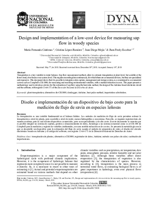 (PDF) Design and implementation of a low-cost device for measuring sap flow in woody species