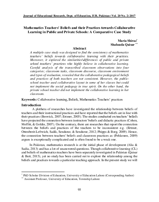 (PDF) Mathematics Teachers' Beliefs and Their Practices towards ...