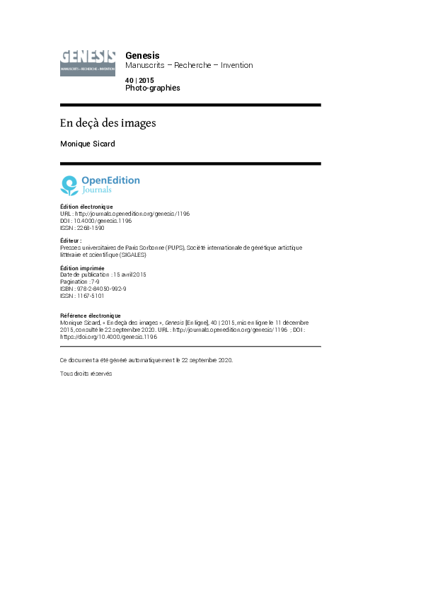 (PDF) En deçà des images