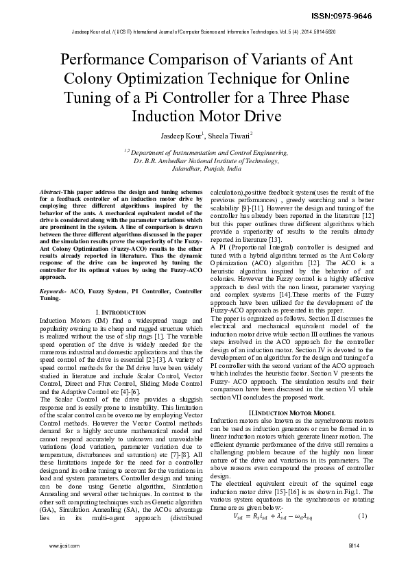 Pdf Performance Comparison Of Variants Of Ant Colony Optimization Technique For Online Tuning