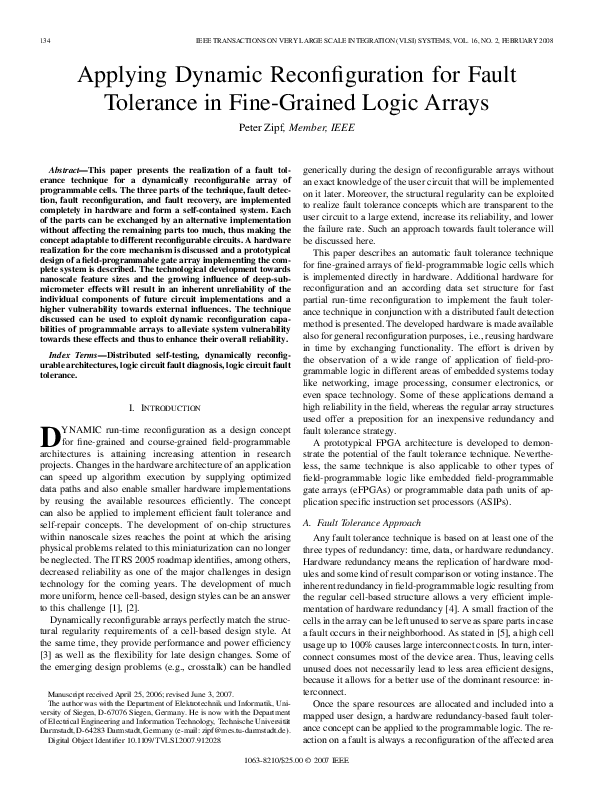 Pdf Applying Dynamic Reconfiguration For Fault Tolerance In Fine Grained Logic Arrays P