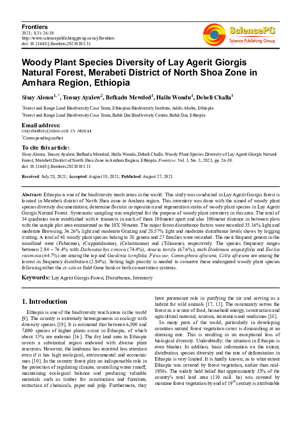 (PDF) Woody Plant Species Diversity of Lay Agerit Giorgis Natural ...