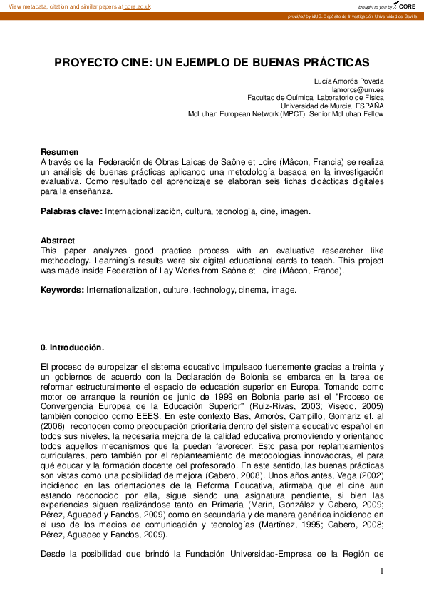 (PDF) Proyecto Cine: un ejemplo de buenas prácticas /Project CINÉMA: an example of good practice ...