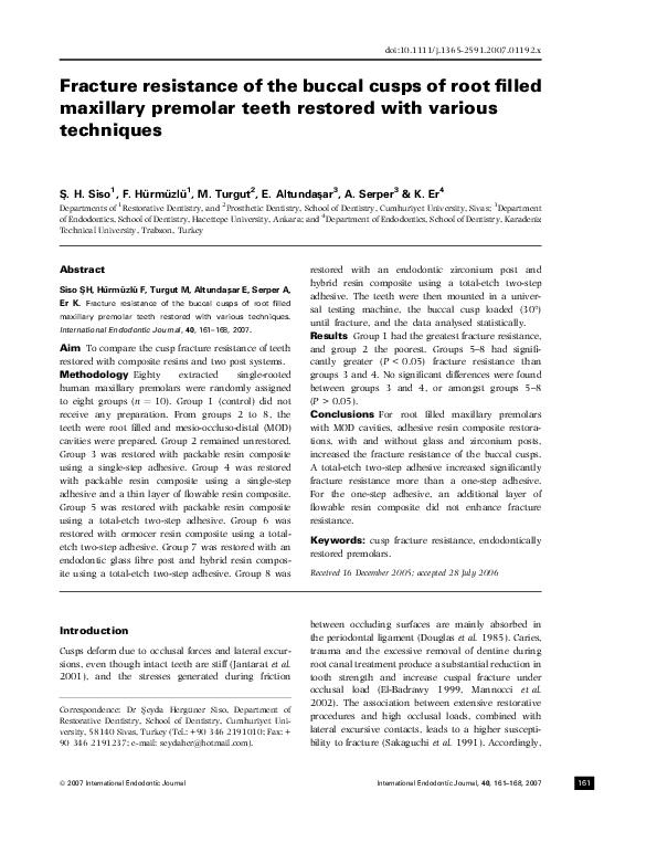 (PDF) Fracture resistance of the buccal cuSPS of root filled maxillary ...
