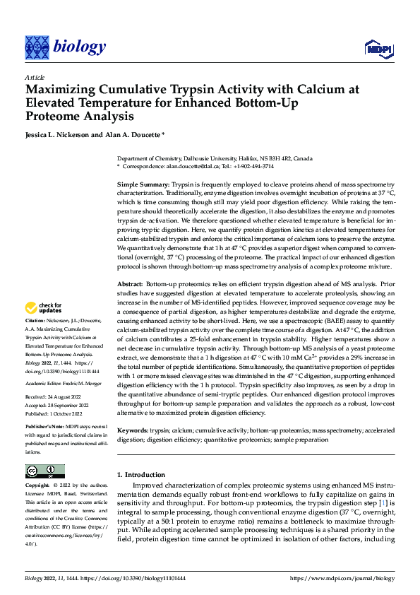 (PDF) Maximizing Cumulative Trypsin Activity with Calcium at Elevated ...