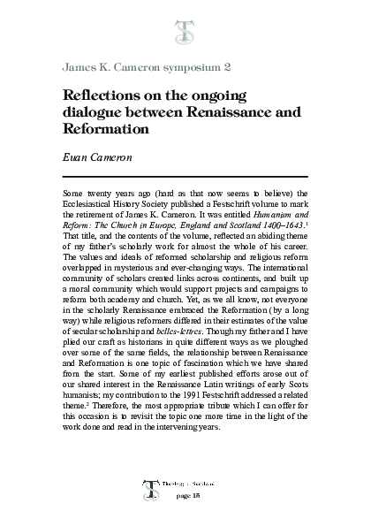 (PDF) Reflections on the ongoing dialogue between Renaissance and ...