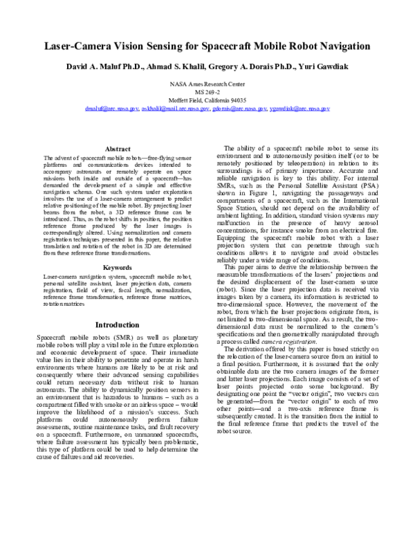 Pdf Laser Camera Vision Sensing For Spacecraft Mobile Robot