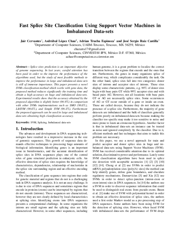 (PDF) Fast Splice Site Classification Using Support Vector Machines in Imbalanced Data-sets