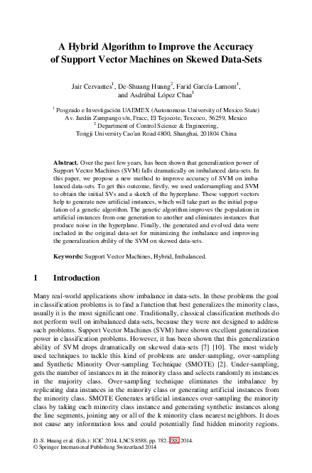 (PDF) A Hybrid Algorithm to Improve the Accuracy of Support Vector Machines on Skewed Data-Sets