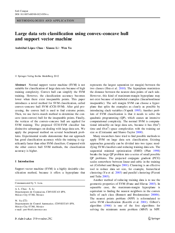 Pdf Large Data Sets Classification Using Convexconcave Hull And