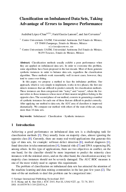 (PDF) Classification on Imbalanced Data Sets, Taking Advantage of Errors to Improve Performance ...