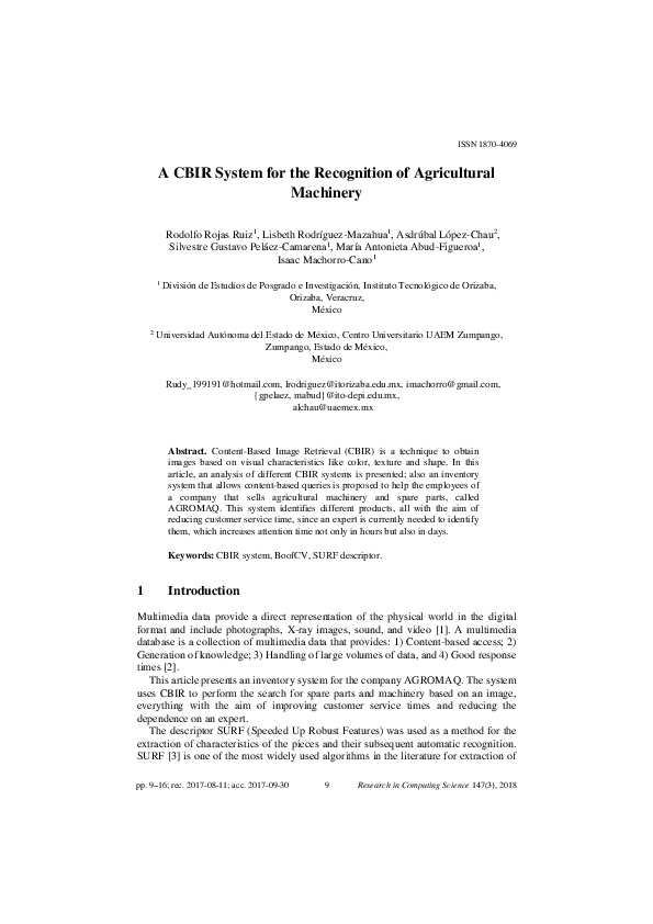 (PDF) A CBIR System for the Recognition of Agricultural Machinery
