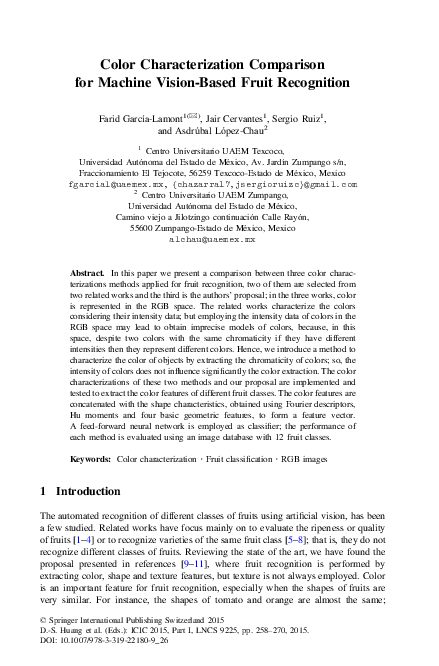 Pdf Color Characterization Comparison For Machine Vision Based Fruit Recognition