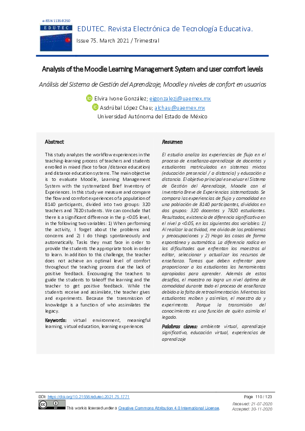 (PDF) Analysis of the Moodle Learning Management System and user comfort levels