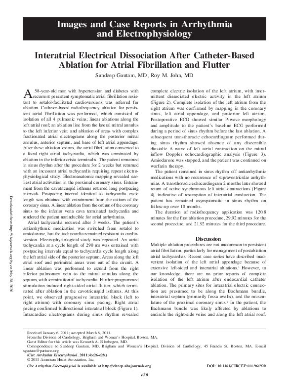 Pdf Interatrial Electrical Dissociation After Catheter Based Ablation For Atrial Fibrillation