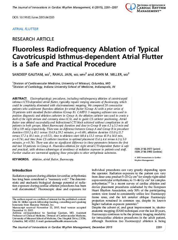 (PDF) Fluoroless Radiofrequency Ablation of Typical Cavotricuspid ...