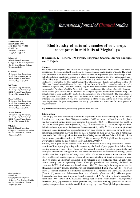 (PDF) Biodiversity of natural enemies of cole crops insect pests in mid ...
