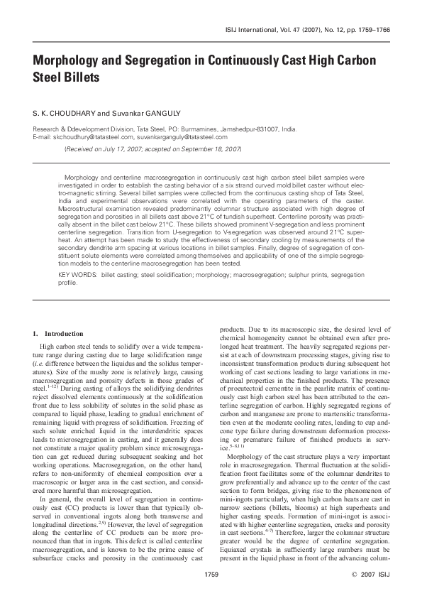(PDF) Morphology and Segregation in Continuously Cast High Carbon Steel ...