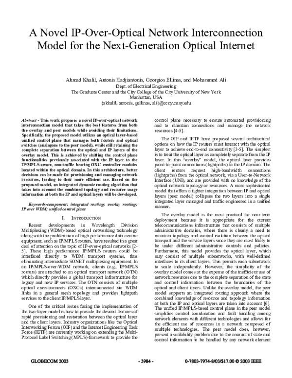 (PDF) Next-Gen IP-Optical Network Interconnection Model