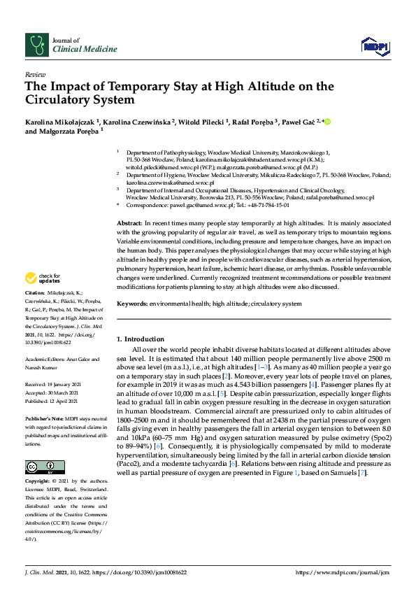 (PDF) The Impact of Temporary Stay at High Altitude on the Circulatory ...