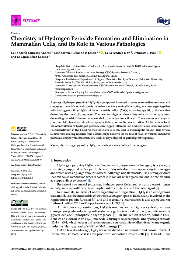 (PDF) Chemistry of Hydrogen Peroxide Formation and Elimination in ...