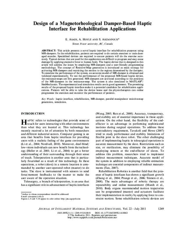 (PDF) Design of a Magnetorheological Damper-Based Haptic Interface for Rehabilitation Applications