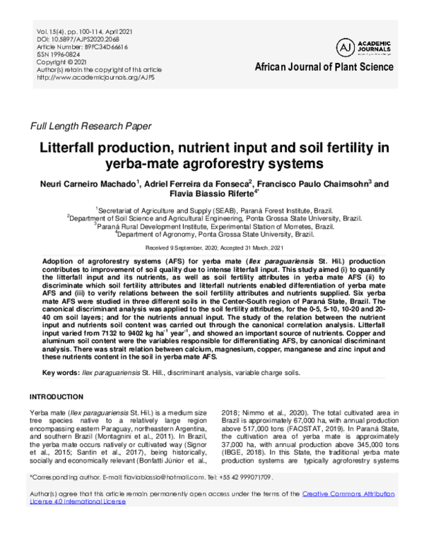 (PDF) Litterfall production, nutrient input and soil fertility in yerba ...