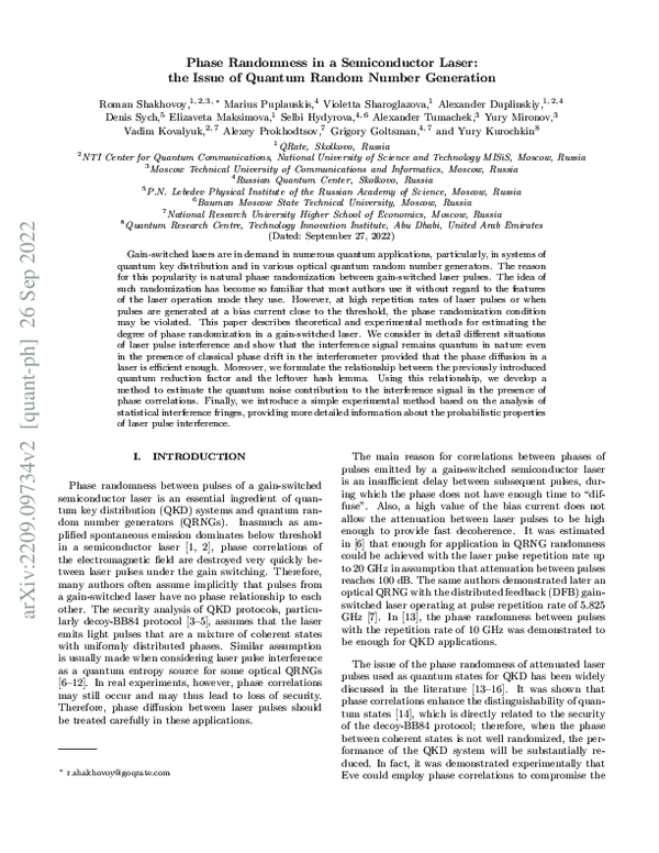 (PDF) Phase Randomness in a Semiconductor Laser: the Issue of Quantum ...