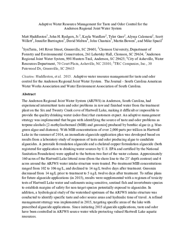 (PDF) Adaptive Water Resource Management for Taste and Odor Control for ...