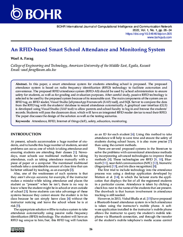 (PDF) An RFID-based Smart School Attendance and Monitoring System