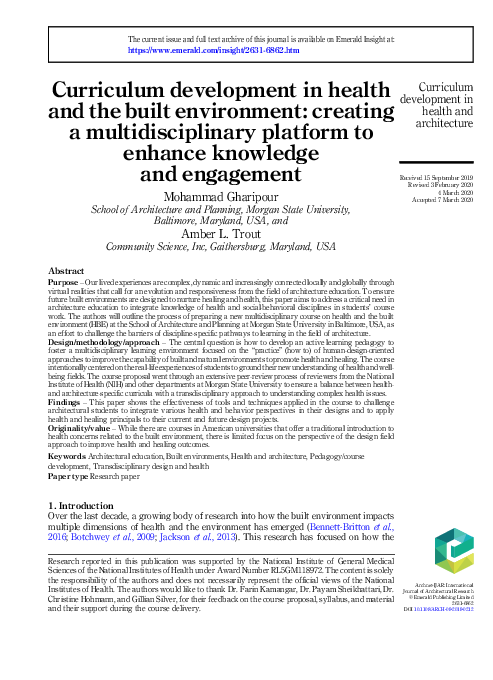 (PDF) Curriculum development in health and the built environment ...