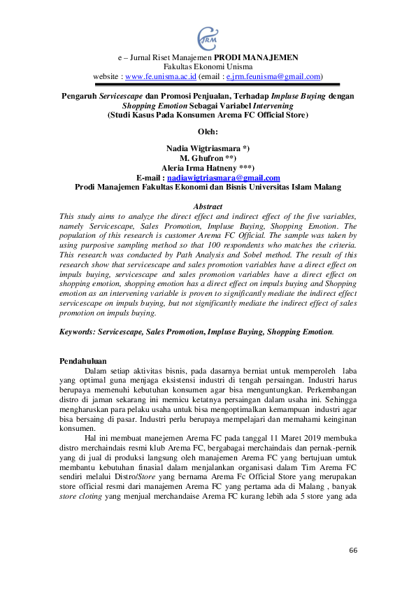 (PDF) Pengaruh Servicescape dan Promosi Penjualan, Terhadap Impluse Buying dengan Shopping ...