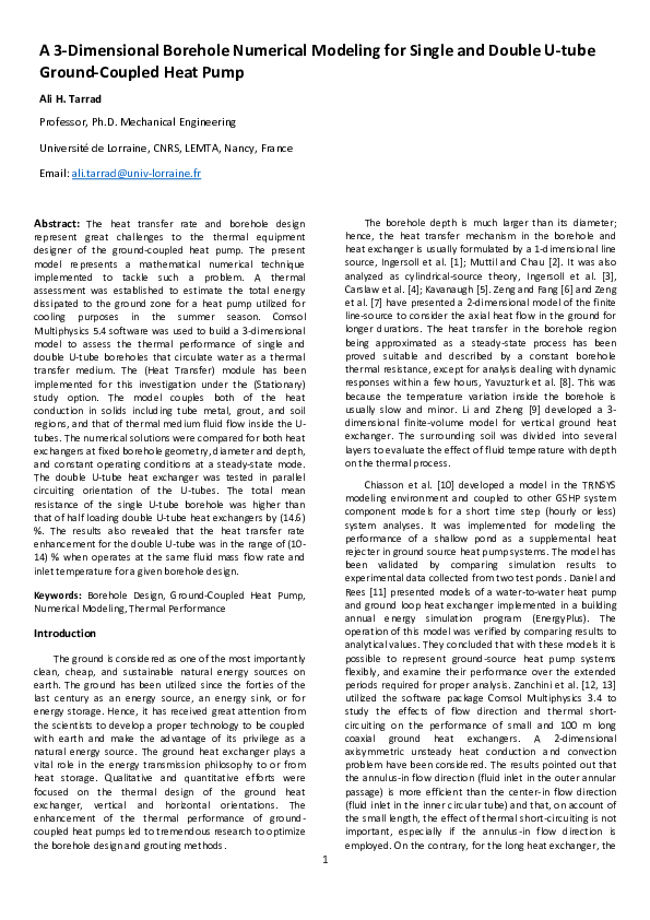 Pdf A 3 Dimensional Borehole Numerical Modeling For Single And Double
