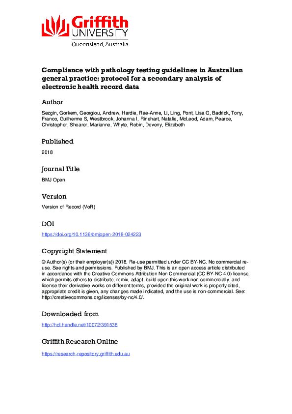 (PDF) Compliance with pathology testing guidelines in Australian ...
