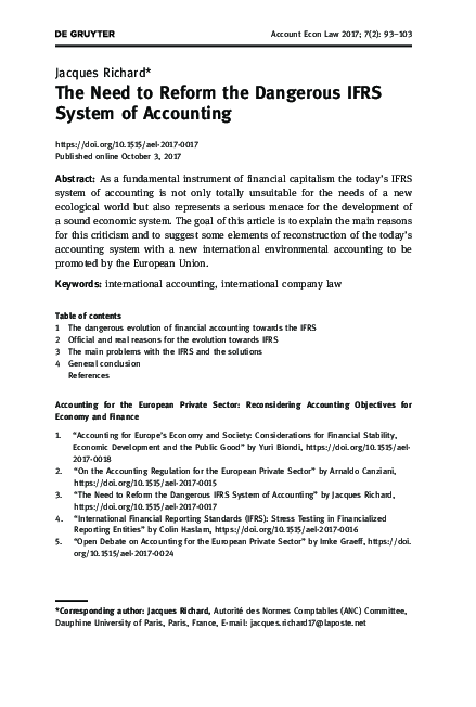 (PDF) The Need to Reform the Dangerous IFRS System of Accounting