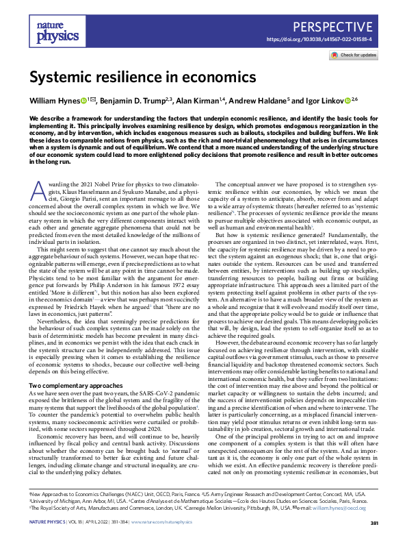 (PDF) Systemic resilience in economics