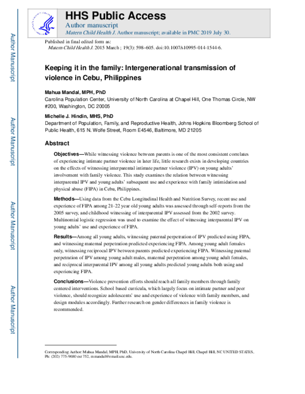 (PDF) Keeping it in the Family: Intergenerational Transmission of ...