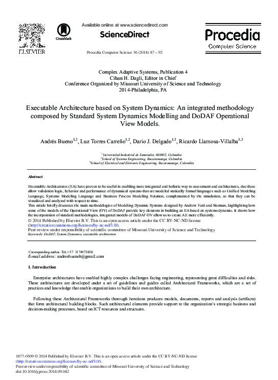 Pdf Executable Architecture Based On System Dynamics An Integrated Methodology Composed By