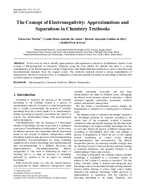 (PDF) The Concept of Electronegativity: Approximations and Separations ...