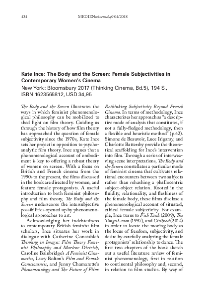 (PDF) Kate Ince: The Body and the Screen: Female Subjectivities in Contemporary Women’s Cinema