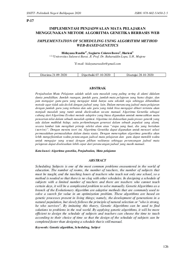(PDF) Implementasi Penjadwalan Mata Pelajaran Menggunakan Metode Algoritma Genetika Berbasis Web ...