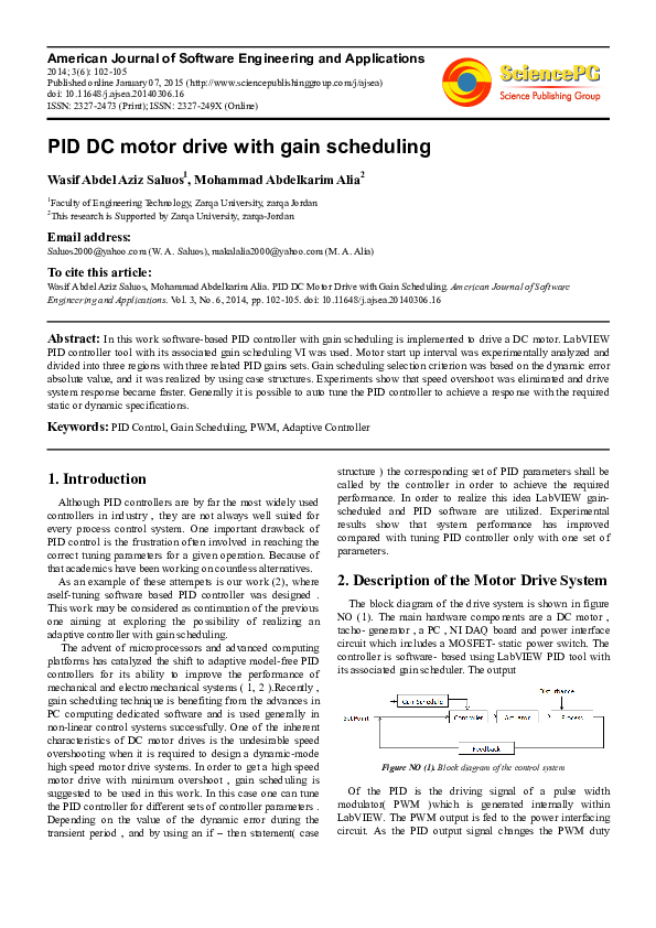 (PDF) PID DC Motor Drive with Gain Scheduling