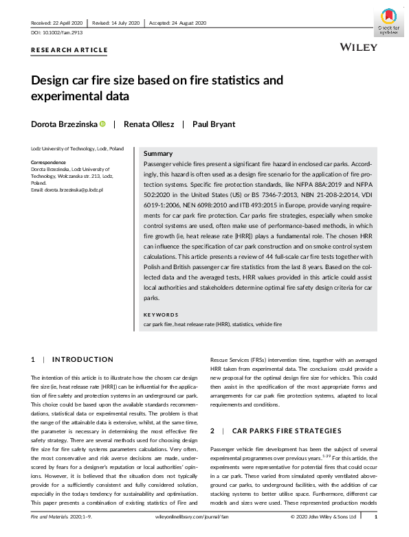(PDF) Design car fire size based on fire statistics and experimental data