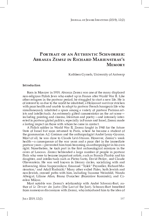 (PDF) Portrait of an Authentic Schnorrer: Abrasza Zemsz in Richard ...