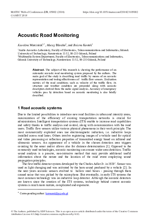 (PDF) Acoustic Road Monitoring