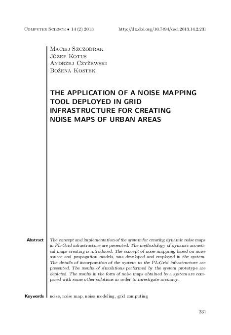 (PDF) The Application of a Noise Mapping Tool Deployed in Grid Infrastructure for Creating Noise ...