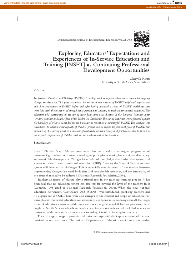 (PDF) Exploring Educators Expectations and Experiences of In-Service Education and Training ...
